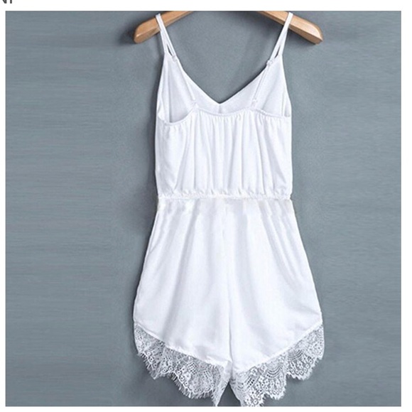 Boutique | Pants & Jumpsuits | White Chiffon Lace Vneck Romper | Poshmark